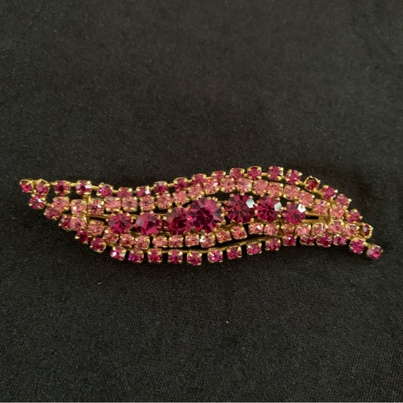 Vintage | Jewelry | Vintage Large Hot Pink Gold Rhinestone Swirl Curved ...